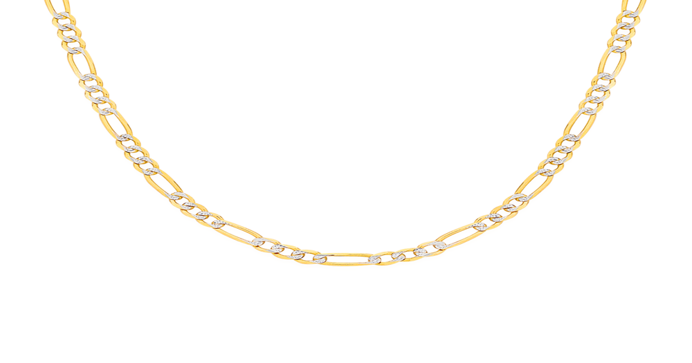 9ct Gold Two Tone 50cm Diamond-cut 3+1 Figaro Chain | Angus & Coote