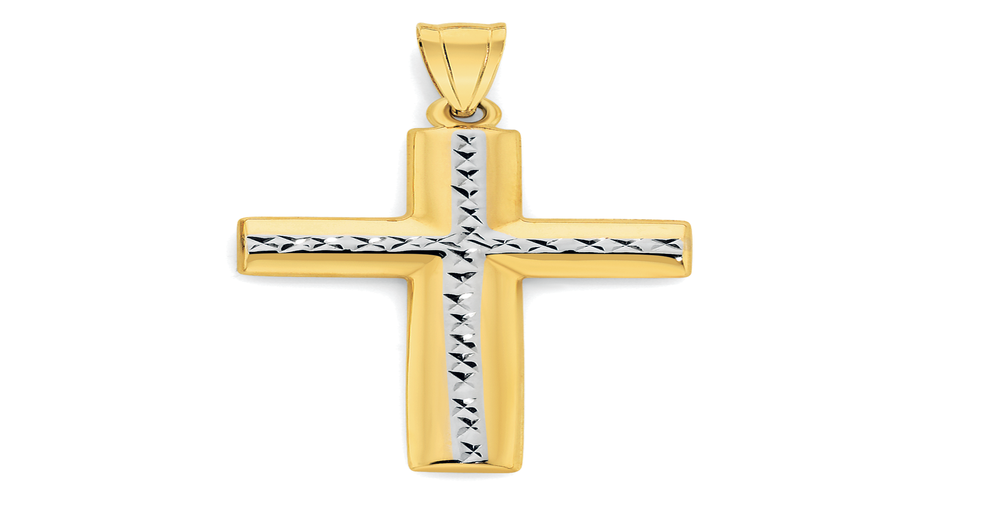 9ct Gold Two Tone Diamond-cut Cross | Angus & Coote