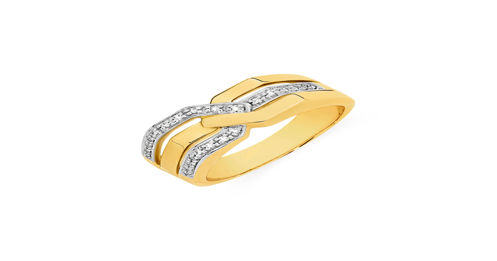 9ct Gold Two Tone Diamond Interlocking Ring | Angus & Coote