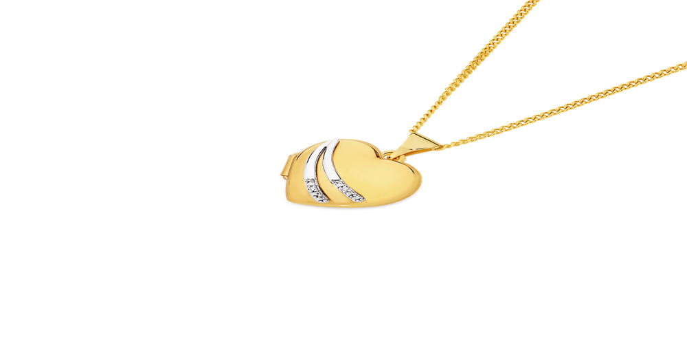 9ct Gold Two Tone Diamond Swirl Heart Locket | Angus & Coote