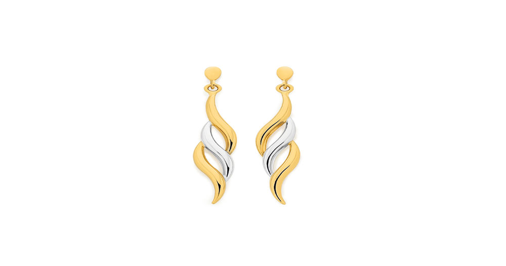 9ct Gold Two Tone Flame Drop Earrings | Angus & Coote