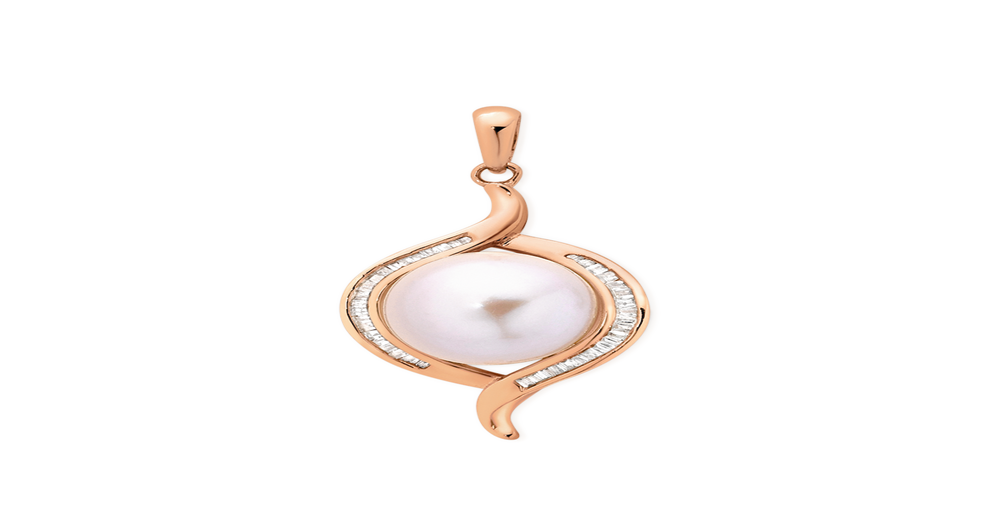 9ct Rose Gold Natural Cultured Freshwater Pearl & .18ct Diamond Swirl ...