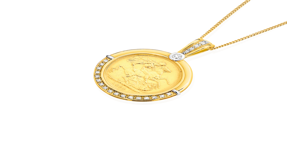 9ct Two Tone Diamond Set 22ct Full Sovereign Enhancer Pendant | Angus ...
