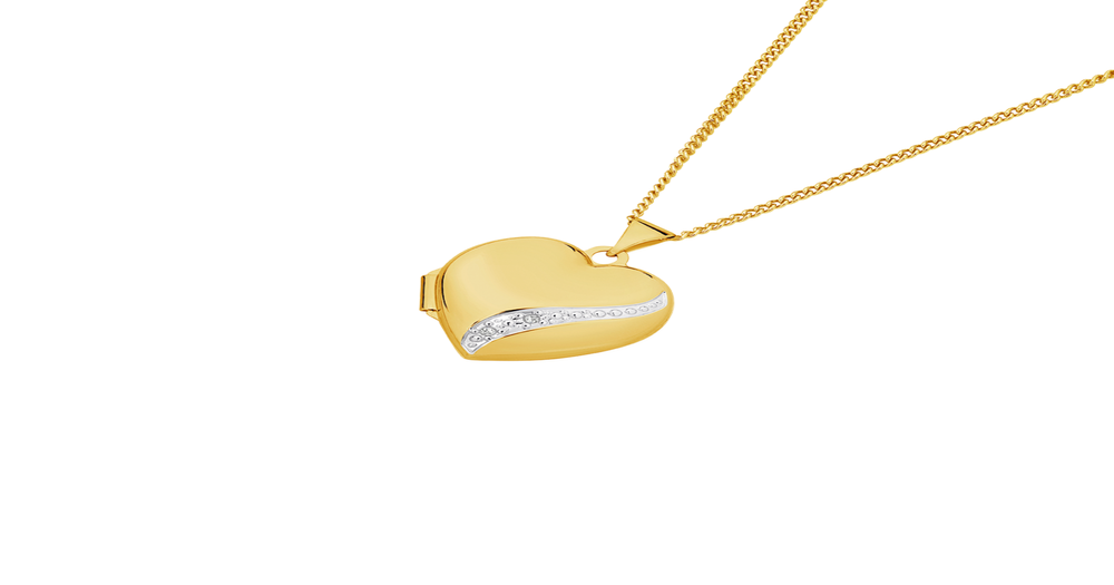 9ct Two Tone Gold Diamond Heart Locket | Angus & Coote