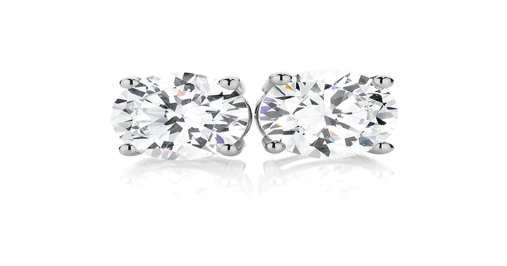 9ct White Gold Cz Studs in Clear | Angus & Coote