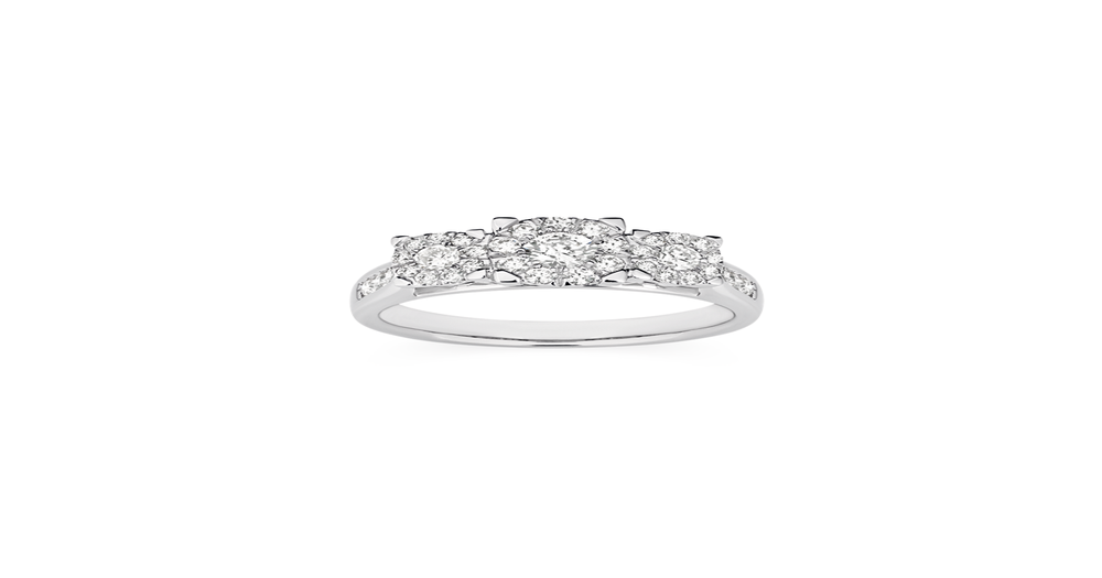 9ct White Gold Diamond Cluster Trilogy Ring | Angus & Coote