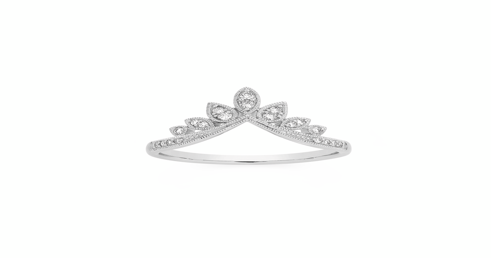 9ct White Gold Diamond Crown Ring | Angus & Coote