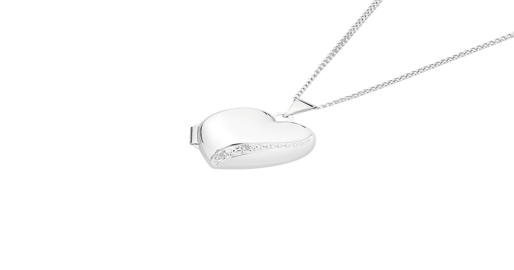 9ct White Gold Diamond-set Swirl Heart Locket | Angus & Coote
