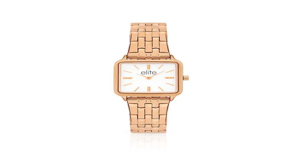 Elite Ladies Noir Square Watch in Rose | Angus & Coote