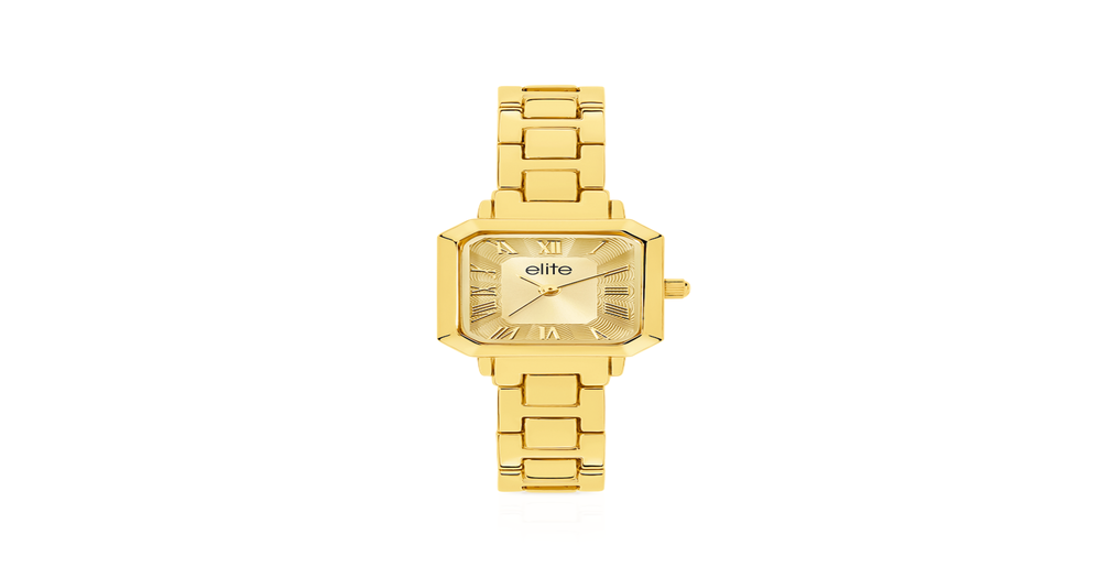 Elite Ladies Tank Lume Watch in Gold | Angus & Coote