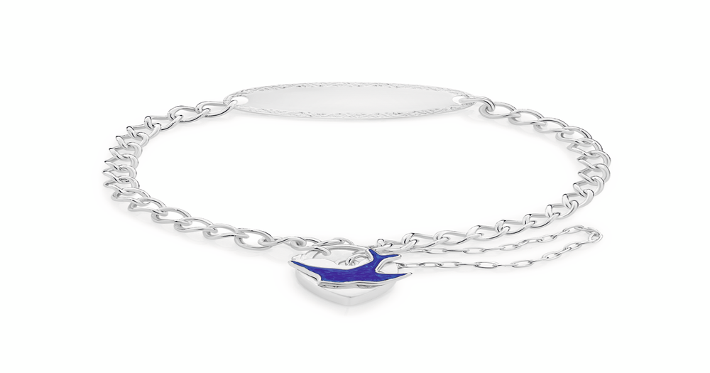 Silver 15cm Bluebird Padlock Identity Bracelet | Angus & Coote