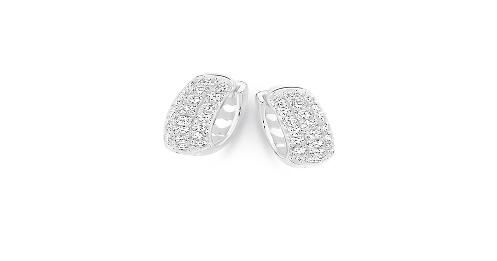 Silver 3.6x12mm Pave Cz Domed Huggies in Clear | Angus & Coote