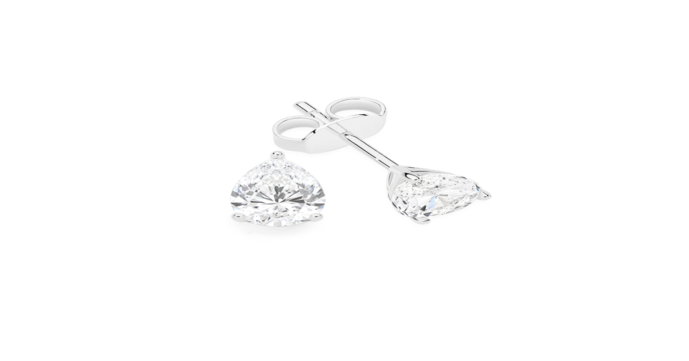 Silver 7x5mm Pear Cz 3 Claw Studs in Clear | Angus & Coote