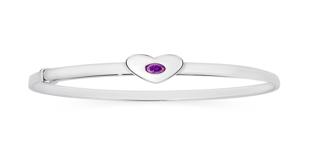 Silver Amethyst Heart Expander Bangle in Purple | Angus & Coote