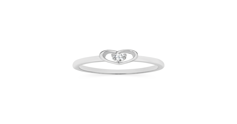 Silver Childs White Cubic Zirconia Heart Ring in Clear | Angus & Coote