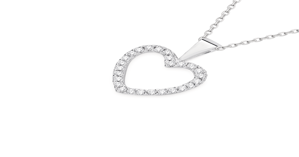 Silver Cubic Zirconia Open Heart Pendant in Clear | Angus & Coote