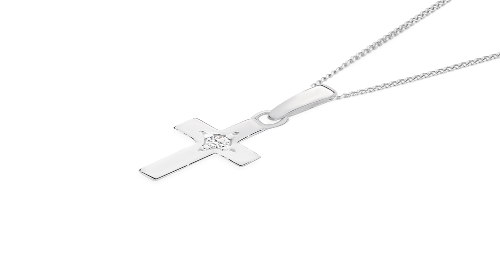 Silver Cz Centre Cross Pendant in Clear | Angus & Coote