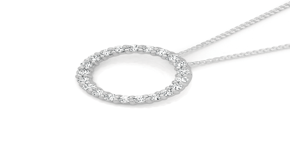 Silver Cz Claw Set Circle Pendant in Clear | Angus & Coote