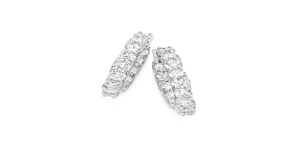 Silver Cz Fancy Hoop Earrings in Clear | Angus & Coote