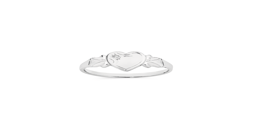Silver Diamond Heart Signet Ring | Angus & Coote