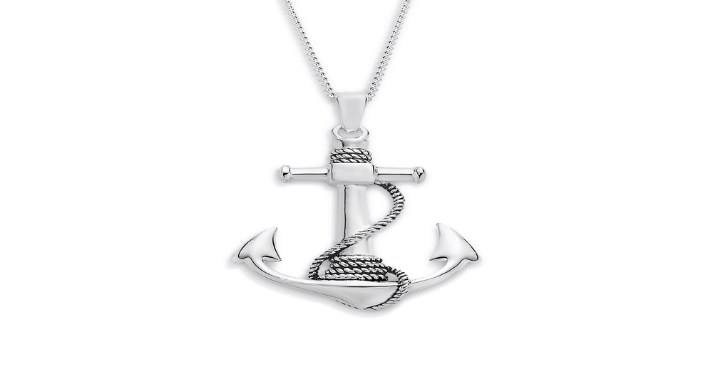 Silver Large Anchor & Rope Pendant | Angus & Coote