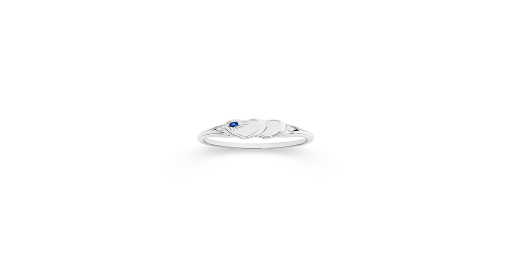Silver Natural Sapphire Double Heart Signet Ring | Angus & Coote
