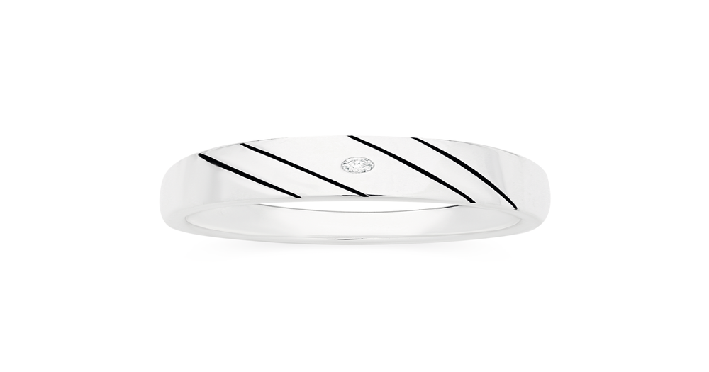 Silver Oxidised Cz Centre Band in Clear | Angus & Coote