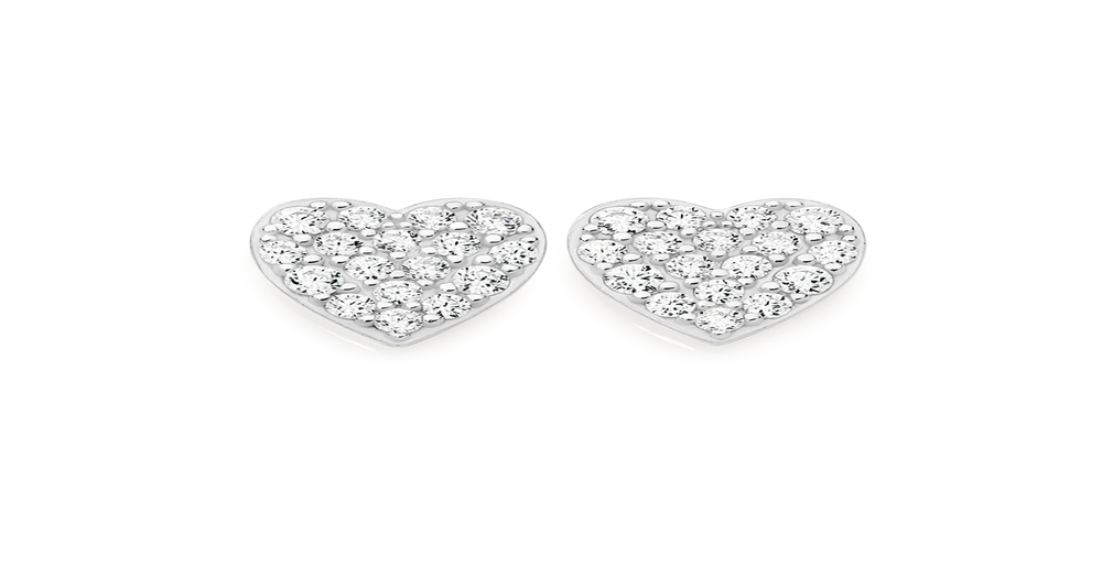 Silver Pave Cz 7mm Heart Studs in Clear | Angus & Coote