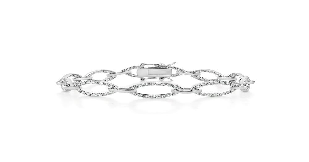 Silver Pave Cz Oval Link Bracelet in Clear | Angus & Coote