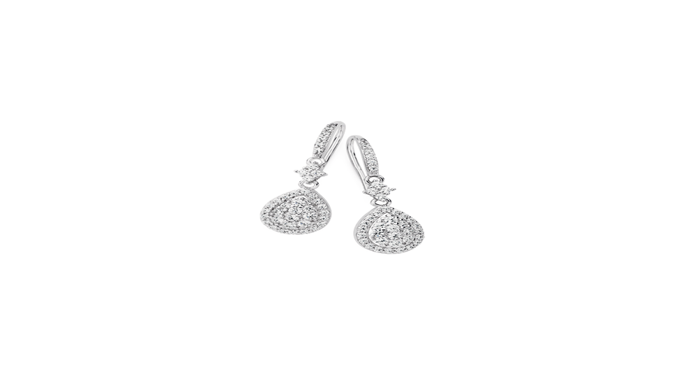 Silver Pear Cz Fancy Cluster Hook Earrings in Clear | Angus & Coote