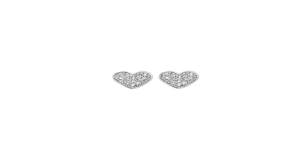 Silver Small Pave Cz Heart Stud Earrings in Clear | Angus & Coote