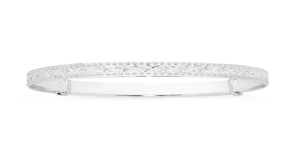 Siver 40mm Diamond-cut Beaded Edge Expander Bangle | Angus & Coote