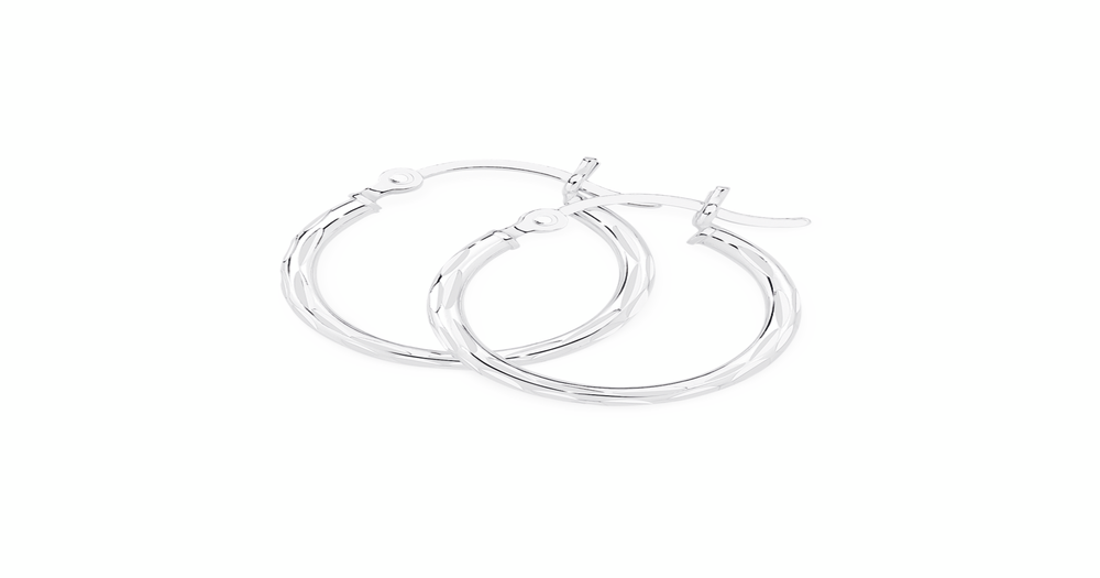 Sterling Silver 2x19mm Striped Hoop Earrings | Angus & Coote