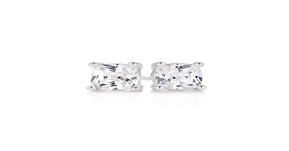 Sterling Silver Cushion-cut Cz Stud Earrings in Clear | Angus & Coote