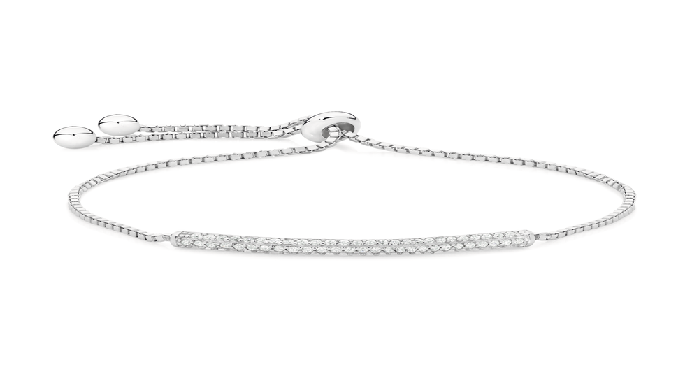 Sterling Silver Cz Bar Friendship Bracelet in Clear | Angus & Coote