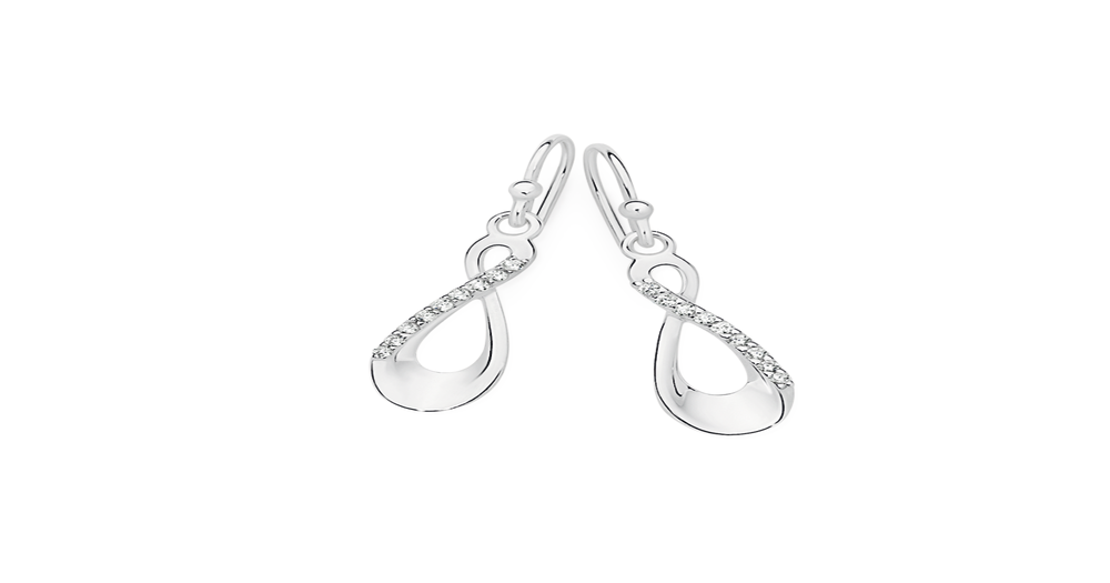 Sterling Silver Cz Open Loop Drop Hook Earrings in Clear | Angus & Coote