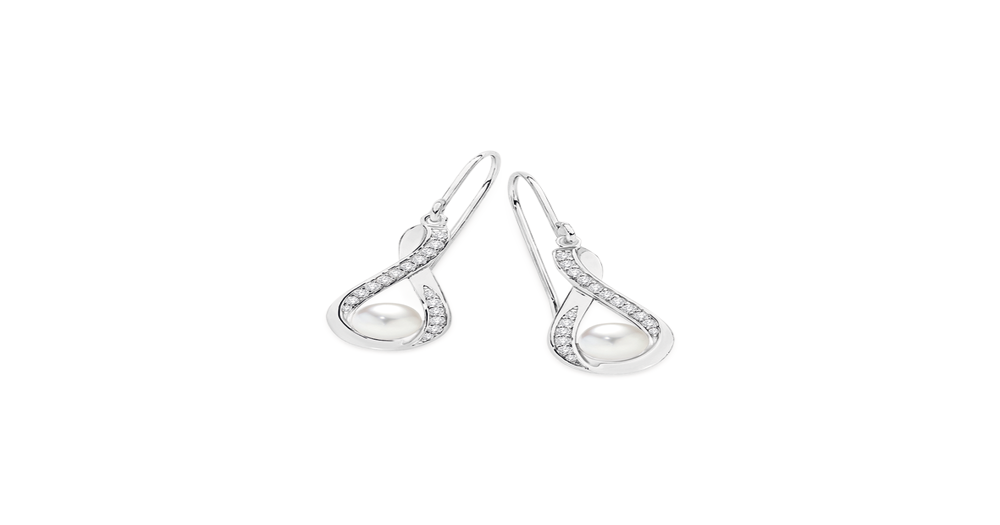 Sterling Silver Pearl & Cz Loop Hook Earrings in White | Angus & Coote